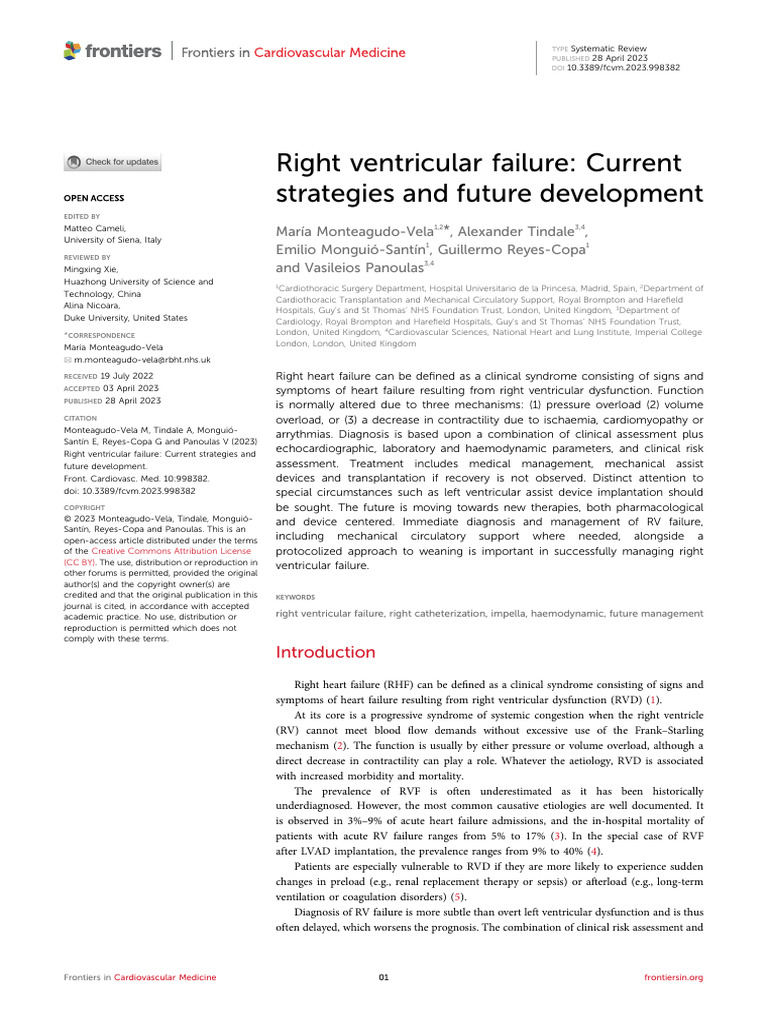 Right ventricular failure- Current strategies and future development ...