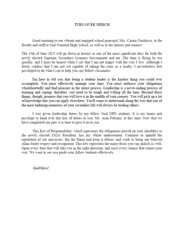 Turn-Over Speech | PDF