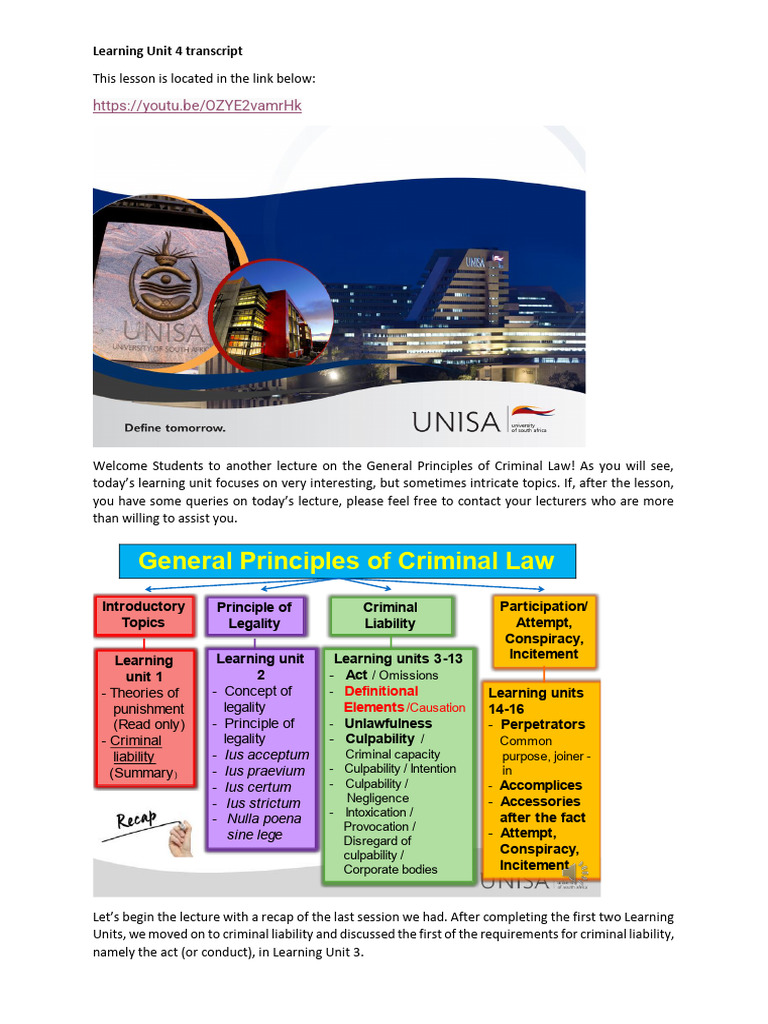 CRW2601 Learning Unit 4 | PDF | Causation (Law) | Crimes