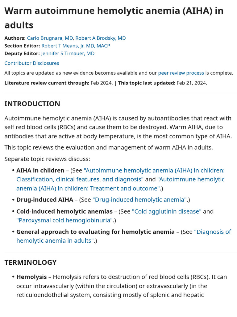 Warm Autoimmune Hemolytic Anemia (AIHA) in Adults | PDF | Tissue ...