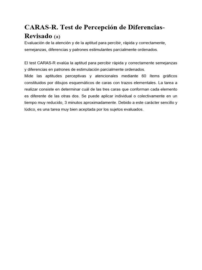 Test de Caras Caras R | PDF