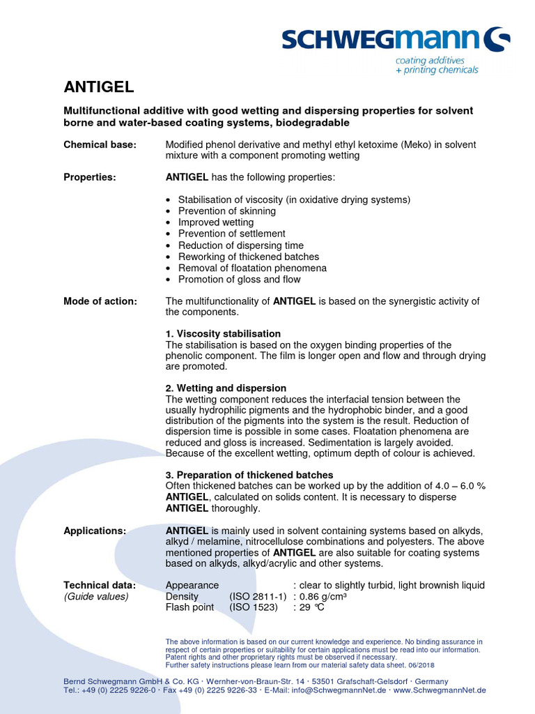 8001_ANTIGEL_EN_TDS | PDF | Wetting | Solvent