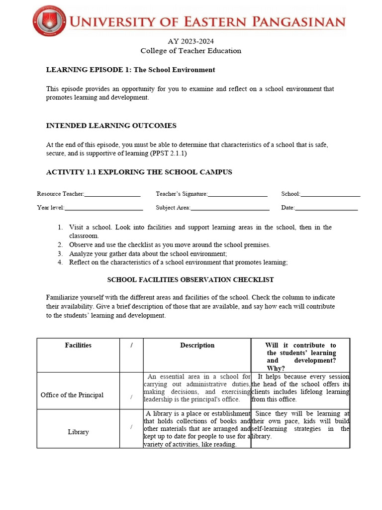 FS 1 Learning-Episode1 | PDF | Classroom | Learning