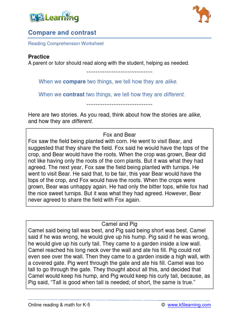 Grade 3 Compare Contrast A | PDF