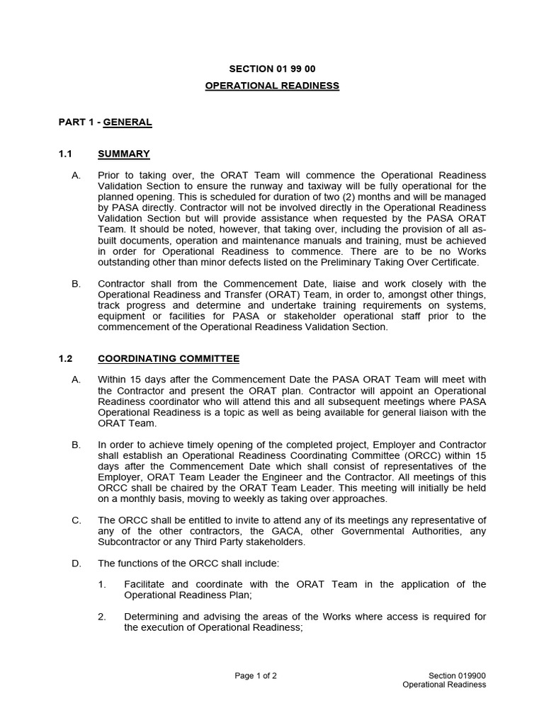 Section 019900 Operational Readiness Rev | PDF | General Contractor ...