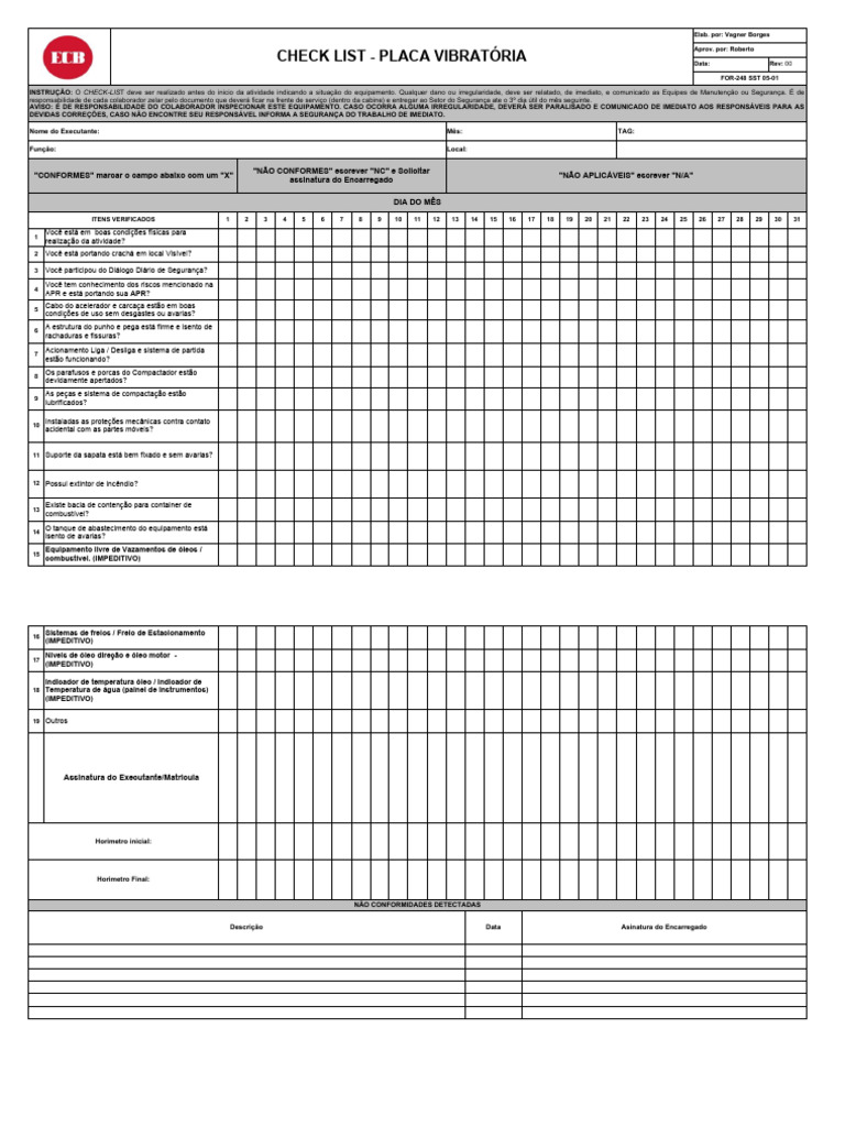 Check List - Placa Vibratória | PDF