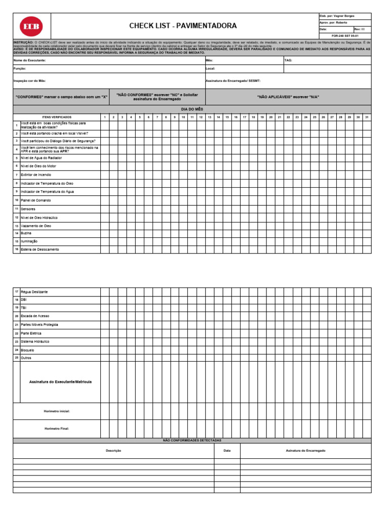 Check List - Pavimentadora | PDF