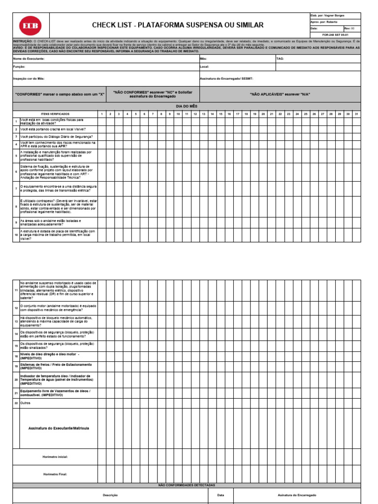 Check List - Plataforma Suspensa Ou Similar | PDF