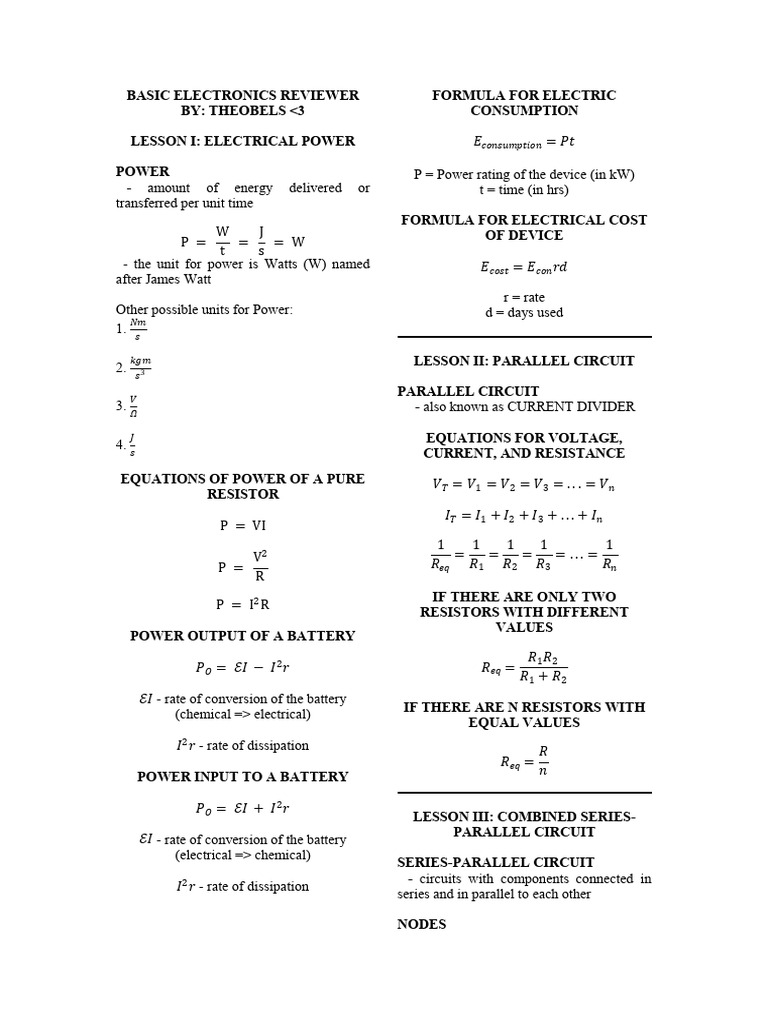 Basic Electronics Reviewer | PDF | Series And Parallel Circuits | Power (Physics)