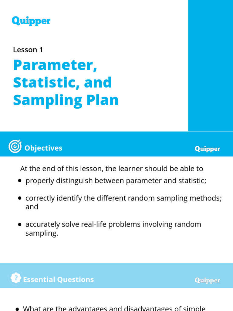 Statsprob Parameterstatisticsampling Plan Pdf Sampling Statistics Stratified Sampling