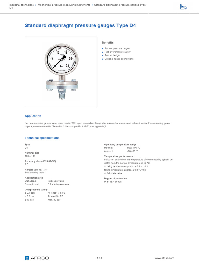 Standard-diaphragm-pressure-gauges-Type-D4-DB-en | PDF | Pressure ...