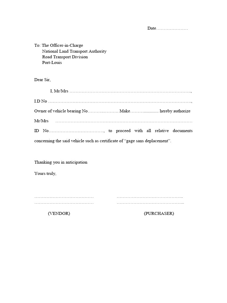 Letter For Gage Authorize | PDF