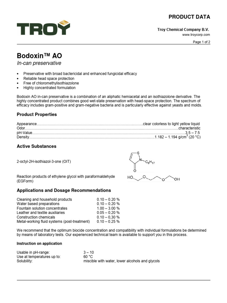 TDS Bodoxin Ao, En, 2020 | PDF | Chemistry
