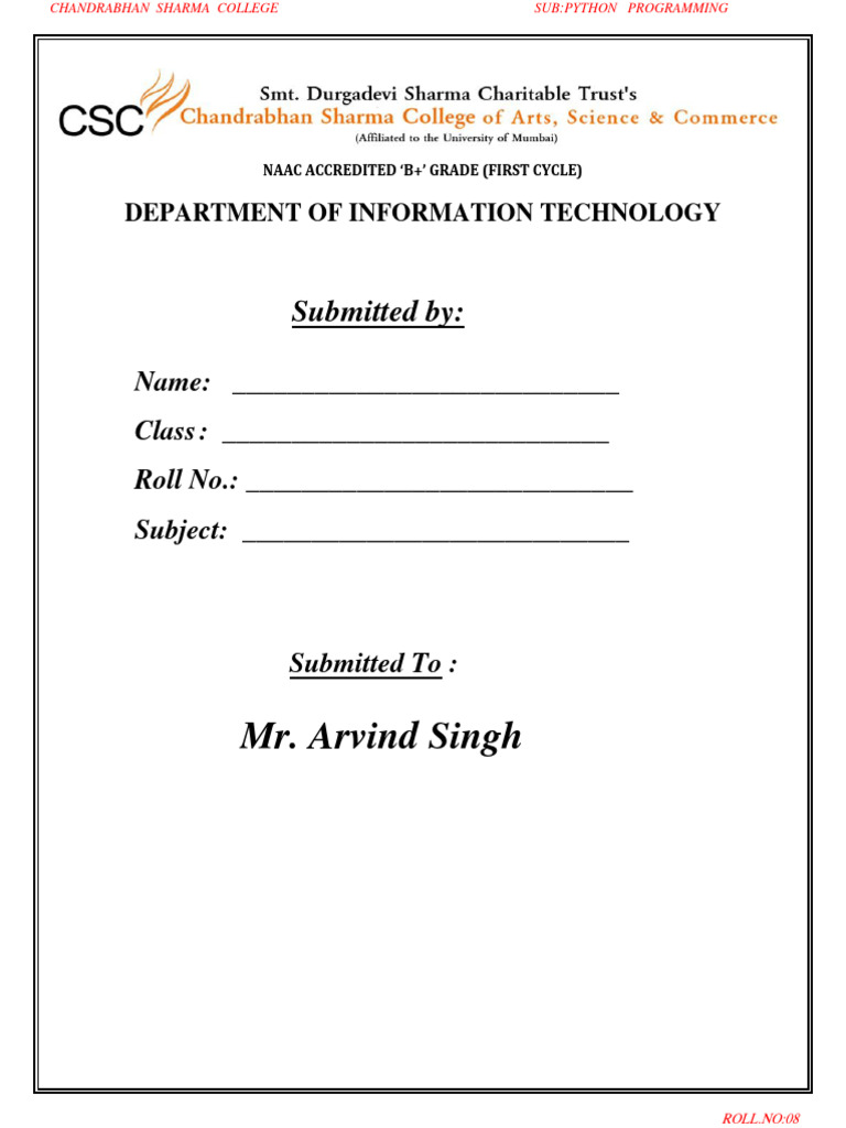 Mr. Arvind Singh: Submitted by | PDF | Computer Programming | Computing