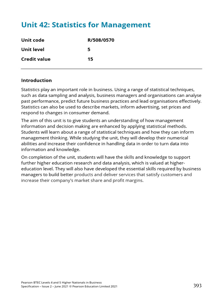 Unit 42 - Statistics For Management | Download Free PDF | Data Analysis ...