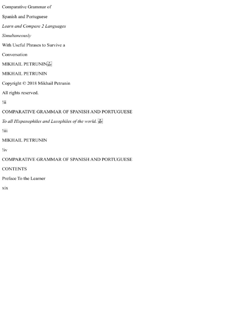 Comparative Grammar of Spanish and Portuguese Learn Compare 2 Languages ...