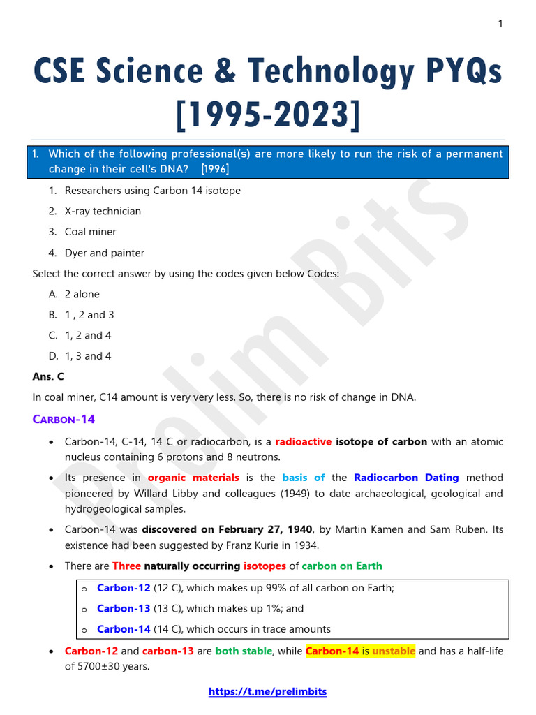 CSE Science & Technology PYQs (1995-2023) | Download Free PDF | Cell Potency | Stem Cell