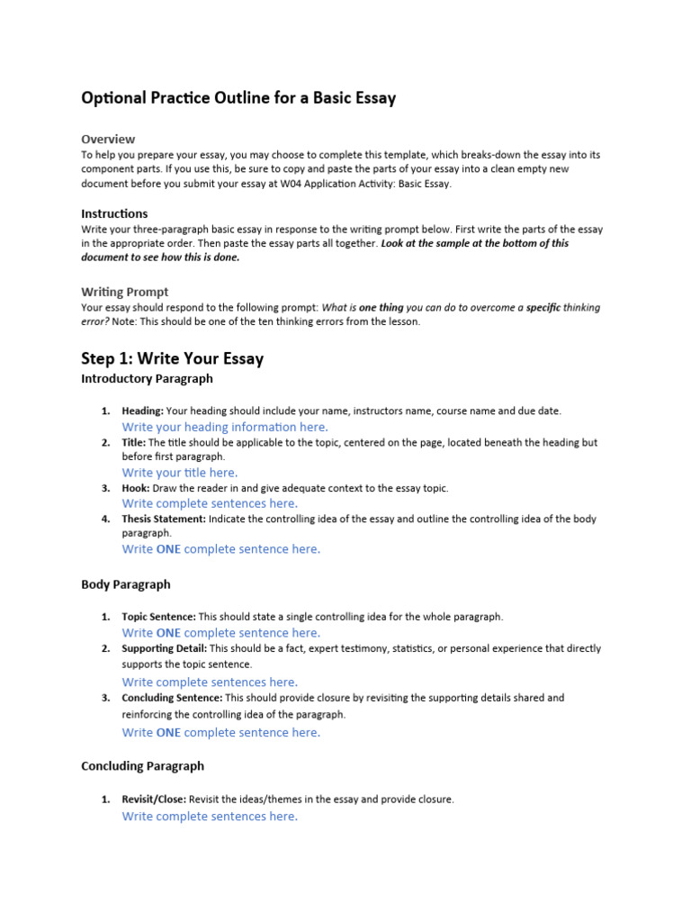 pc101 Writingprep Optionalpracticeoutlineforabasicessay | PDF | Mindset | Essays
