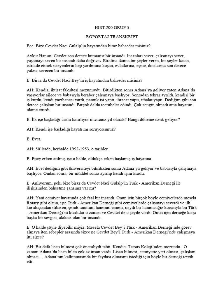 HIST 200 GRUP 5 Röportaj Transkript | PDF