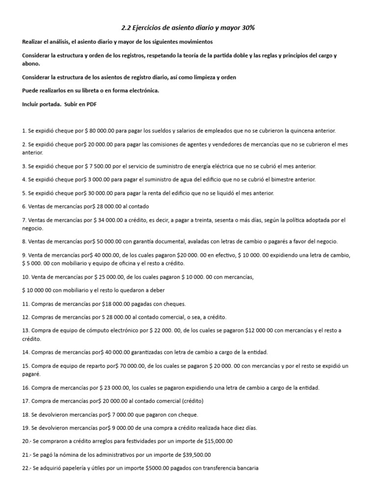 Asientos Contables: Ejercicios Prácticos | PDF | Cheque