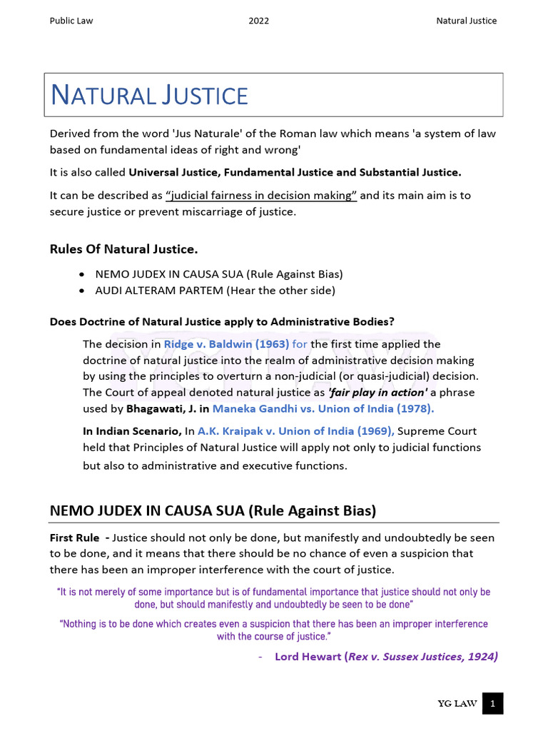 Atural Ustice: Rules of Natural Justice | PDF | Judge | Supreme Court ...