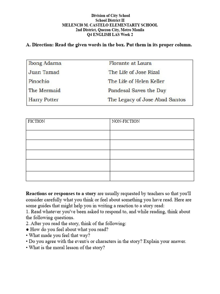 Q4 ENGLISH Learning Activity Sheet | PDF