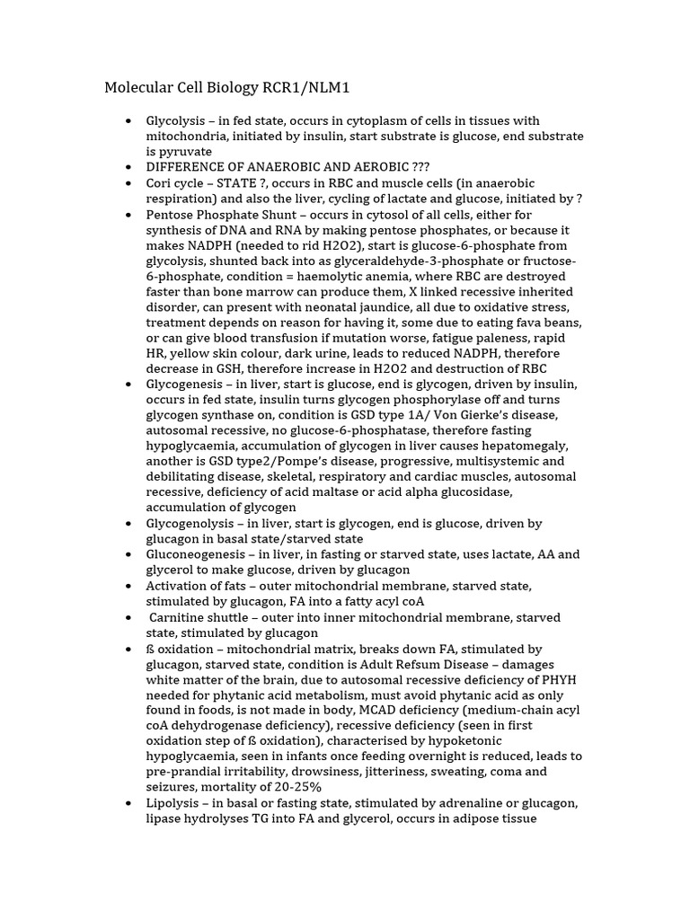 Molecular Cell Biology RCR1 | PDF | Glycogen | Biomolecules