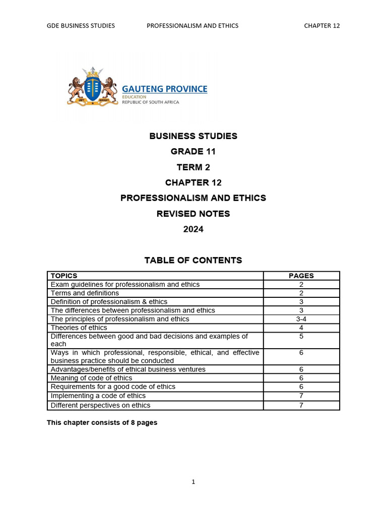 Teachers Copy 2023 Grade 11 Chapter 12 Week 8 Professionalim and Ethics ...