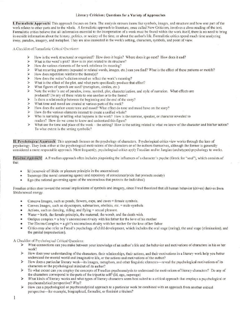 Literary Criticism: Formalistic & Psychological Approaches | PDF | Id ...