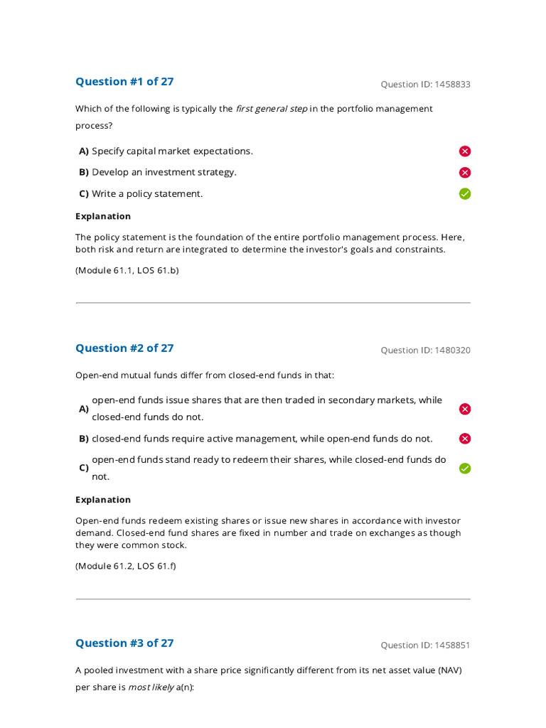 Reading 61 Portfolio Management An Overview - Answers | PDF ...
