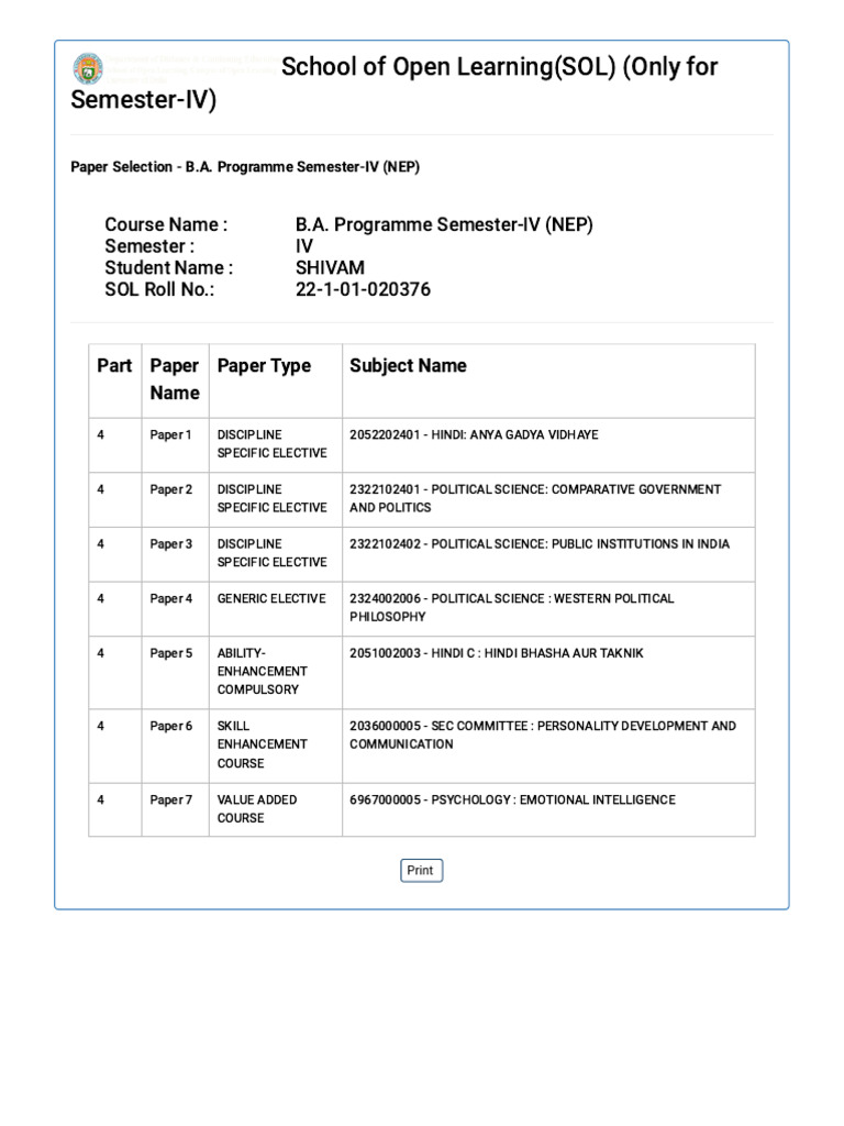 Sol - Ug - Paper Selection Semester-Iv | PDF