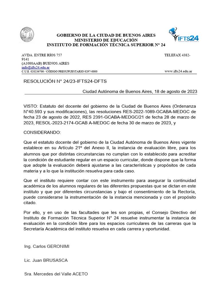 RESOL 24-23 - 18-08-23 (Examen Libre) | PDF