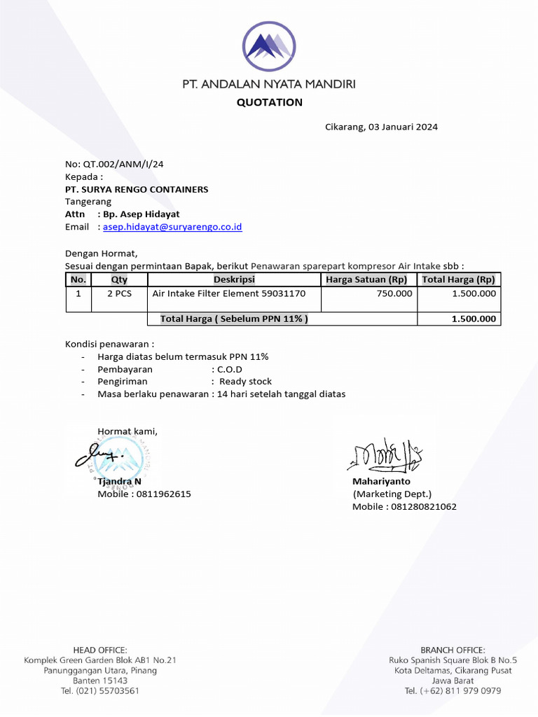 QT 002 PT Surya Rengo Containers (03.01.24) | PDF