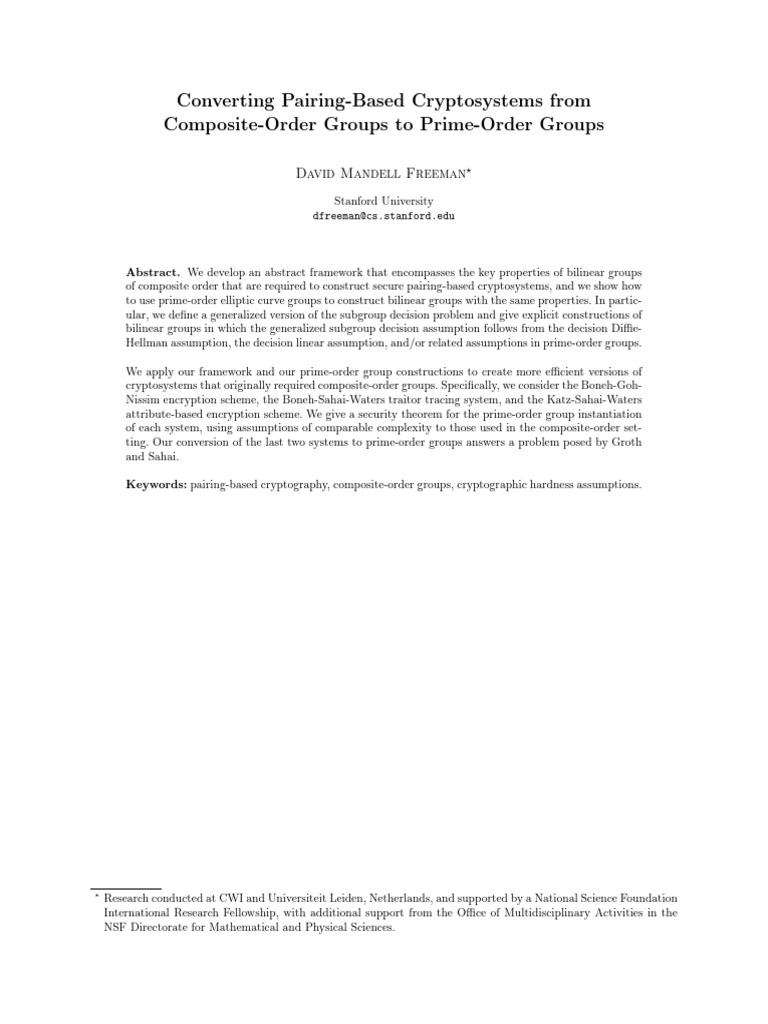 Converting Pairing Based Cryptosystems From Composite Order Pdf Cryptography Encryption 