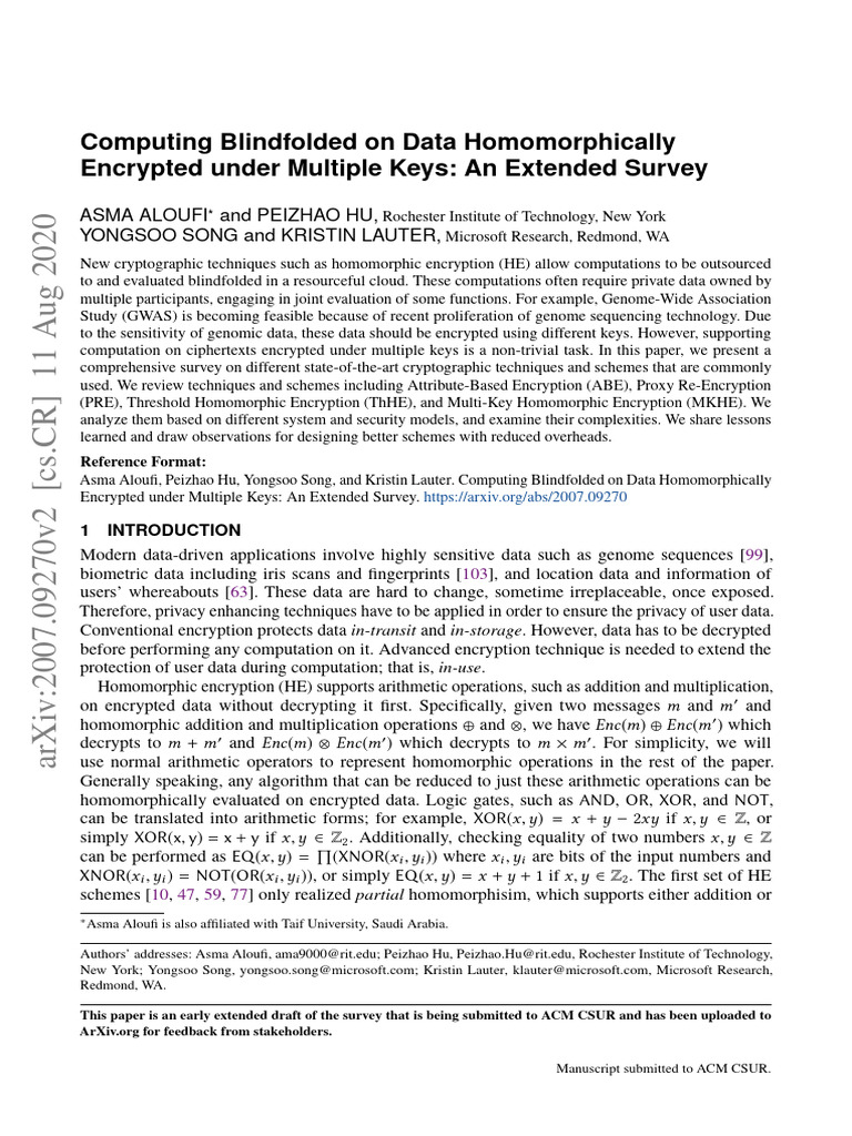 Computing Blindfolded On Data Homomorphically Encrypted Under Multiple Keys An Extended Survey ...