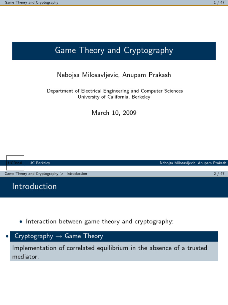 Game Theory and Cryptography | PDF | Game Theory | Cryptography