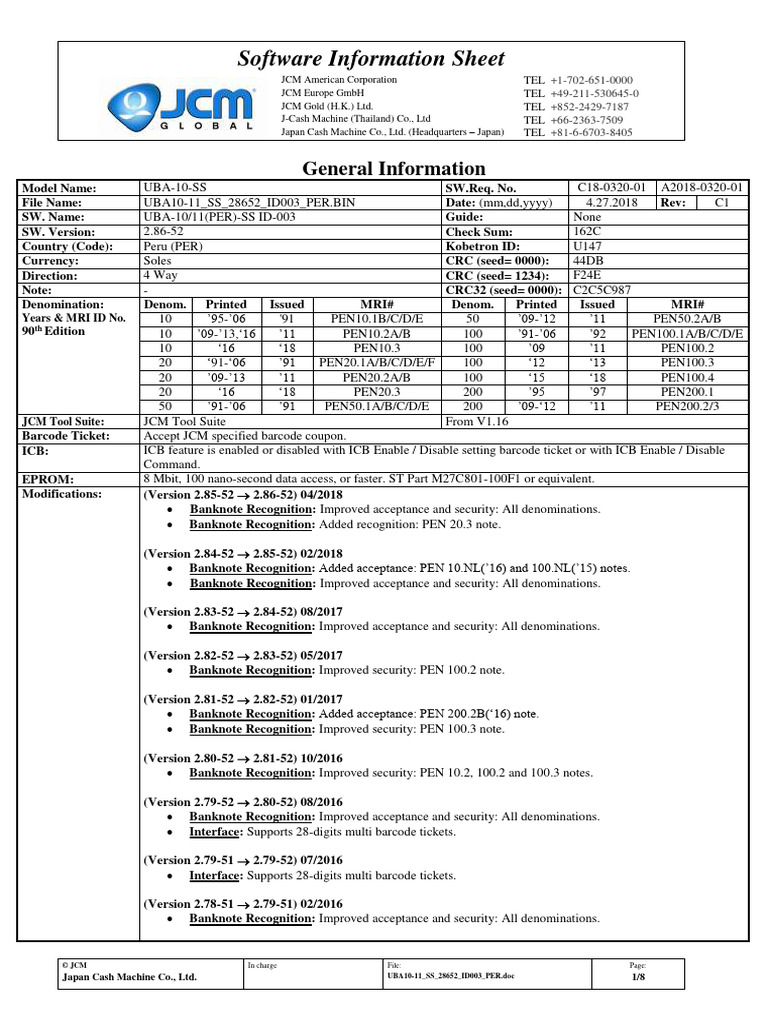 JCM UBA-10-SS Software Overview | PDF | Banknote | Automated Teller Machine