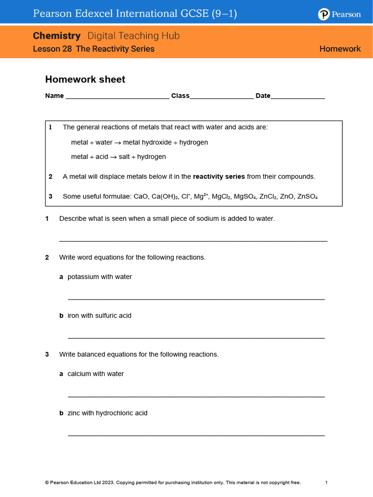 8th Jan To 12th Jan Reactivity Series Homework 1 | PDF | Hydroxide ...
