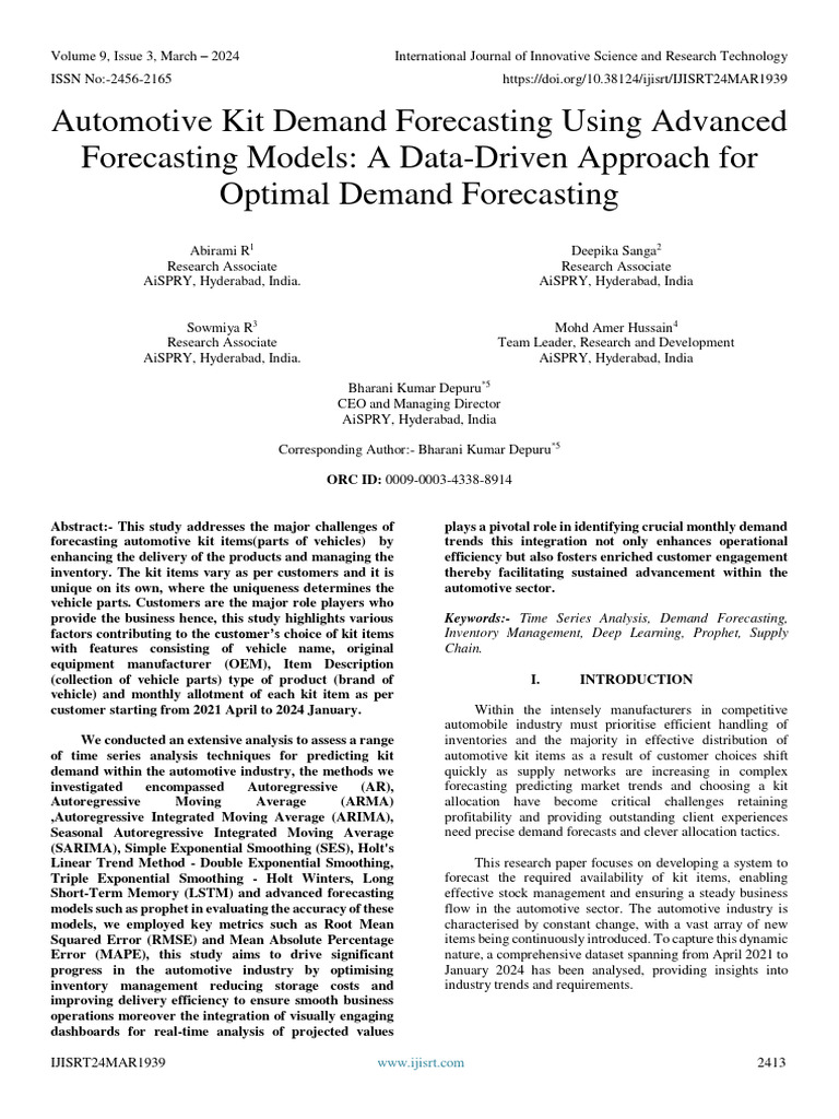 Automotive Kit Demand Forecasting Pdf Autoregressive Integrated 7691
