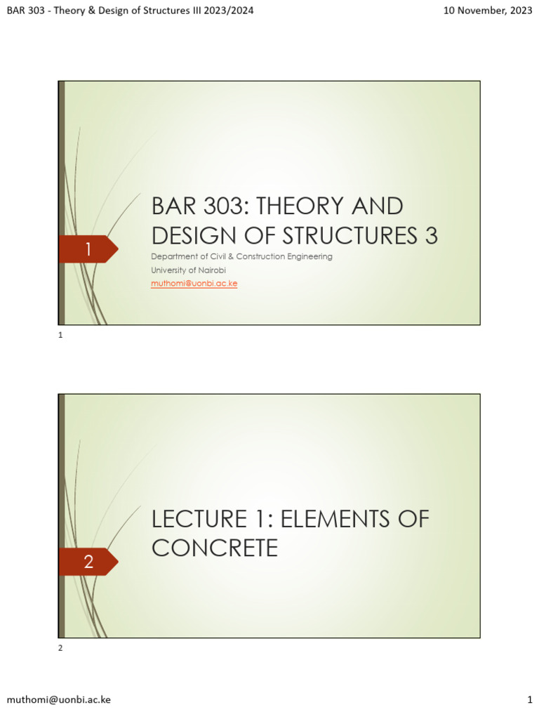 BAR 303 - Lecture 1 | PDF | Concrete | Strength Of Materials