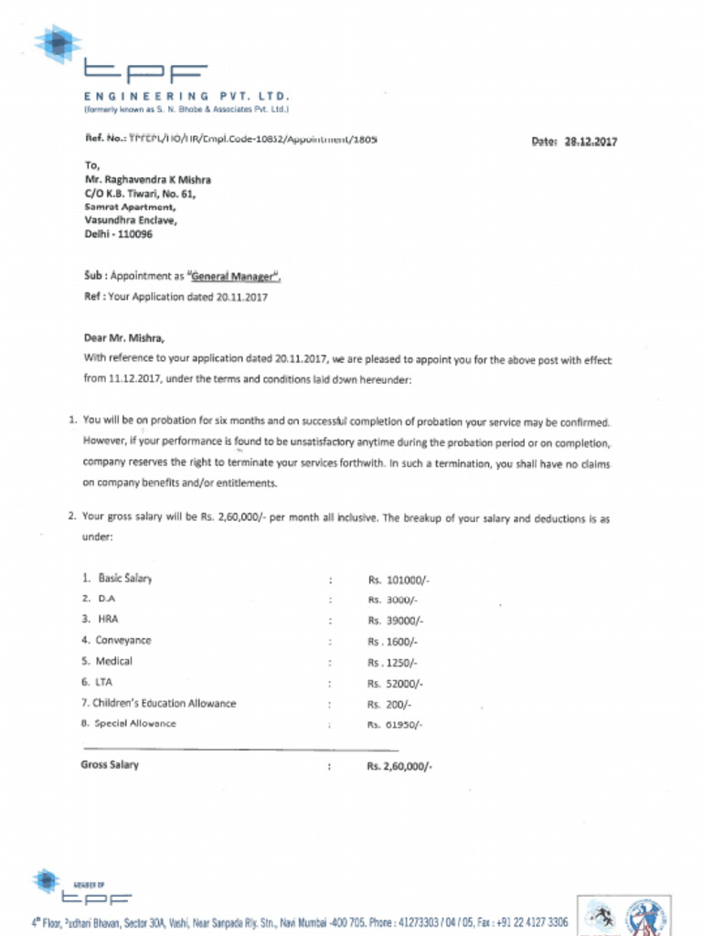 Mr. Mishra Appointment Letter | PDF