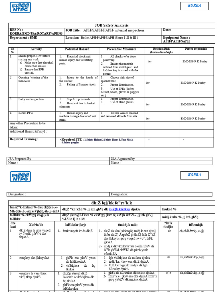 JSA APH Internal Inspection | PDF | Personal Protective Equipment ...