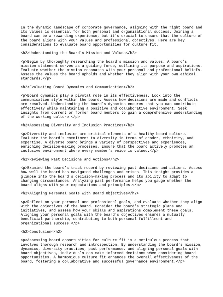 Evaluating Board Culture Fit for Success | PDF | Diversity (Business ...