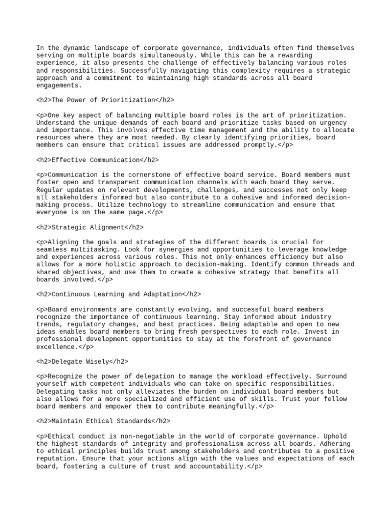 Balancing Multiple Board Roles Effectively | PDF | Governance ...