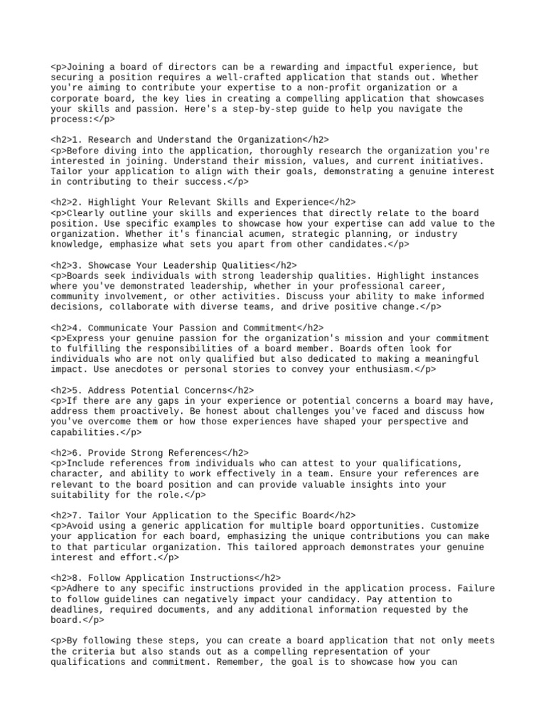 How to Craft a Compelling Board Application | PDF | Leadership | Expert