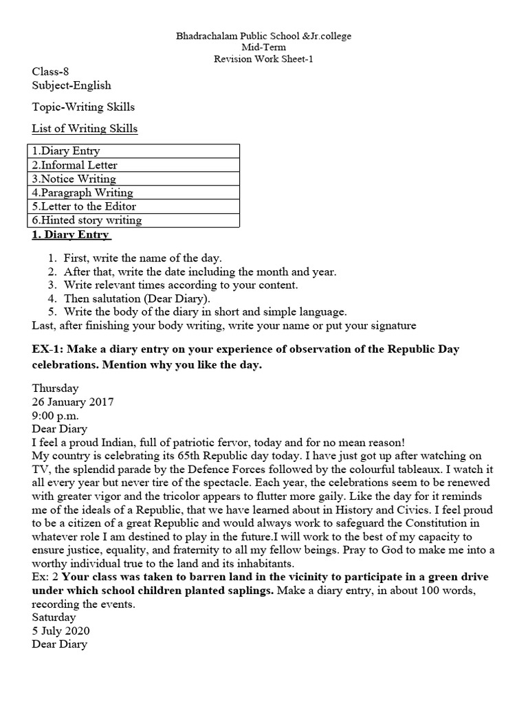 Grade-8 Writing Skill Worksheet-1 | PDF