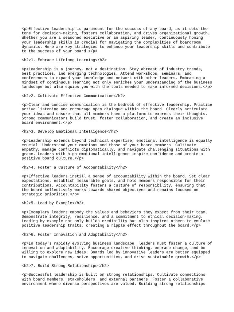 How To Enhance Leadership Skills For Board Success | PDF | Leadership ...