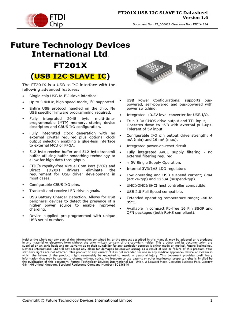 Ft201x Usb I2c Slave Ic Datasheet Version 16 Pdf Usb Microsoft 0107
