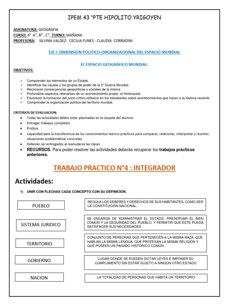 Geo 4° A - TP 4 Integrador | PDF | Estado (política) | Aliados de la Segunda Guerra Mundial