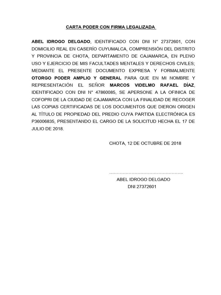Carta Poder Con Firma Legalizada Pdf